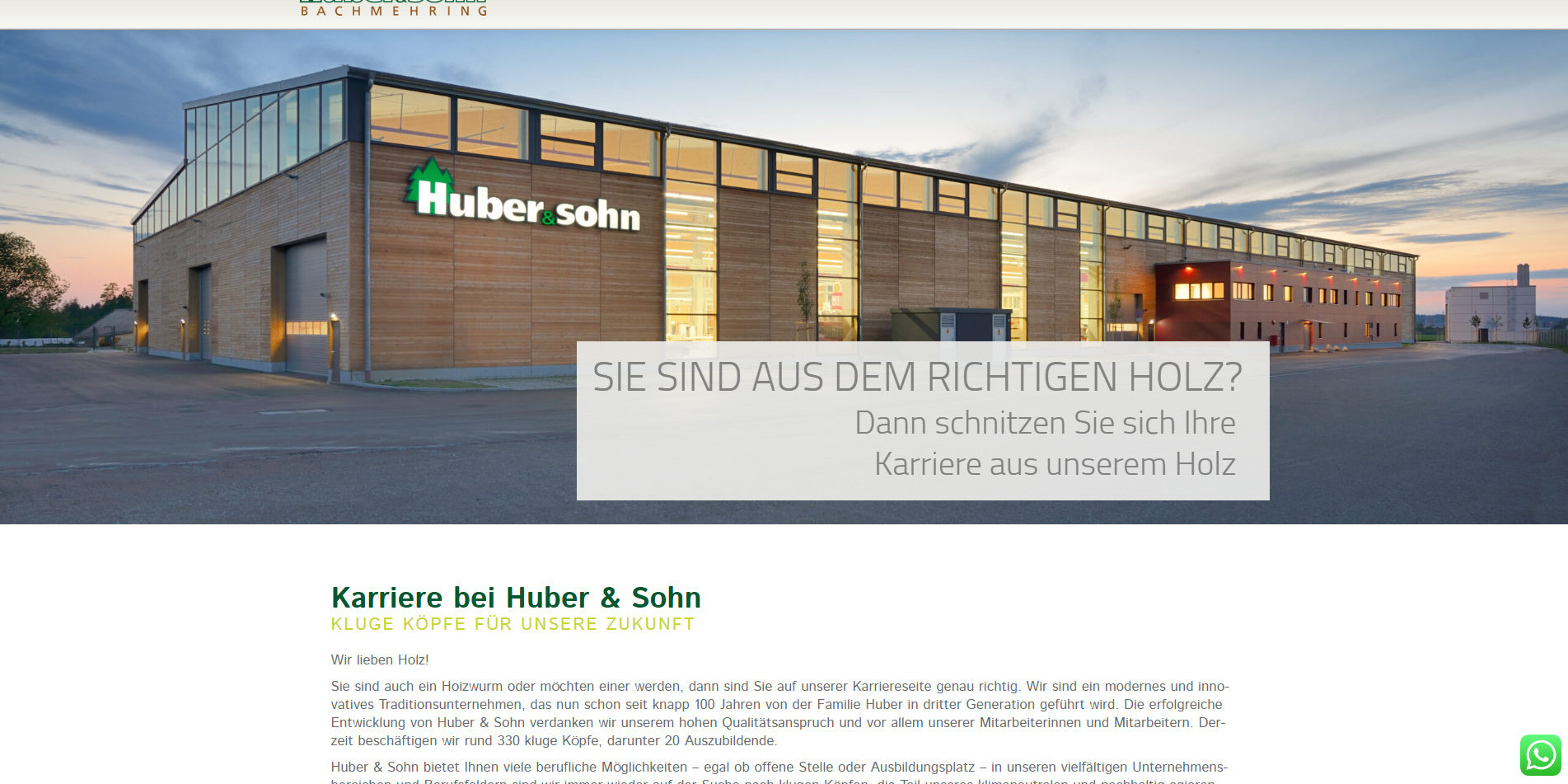 Karriereportal für Huber&Sohn - Werkschmiede - Design Agentur